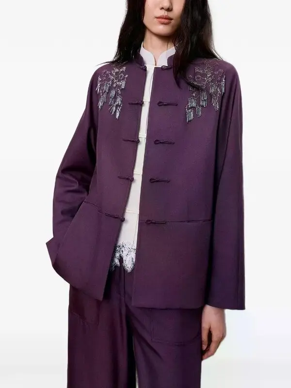 Shanghai Tang Beaded Twill Embellished Frog-fastening Jacket
