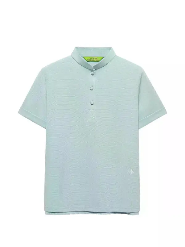 Shanghai Tang Shou Frog-button Piqué Polo Top - Blue