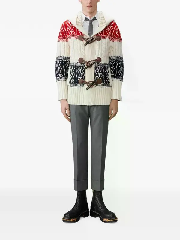 Thom Browne Chunky Cashmere Fair Isle Jacquard Duffle Jacket - White