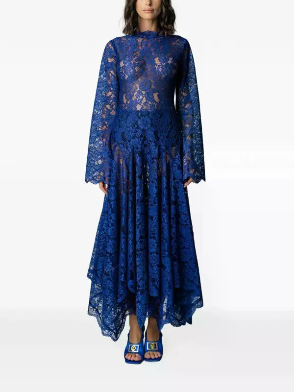 MIAU BY CLARA ROTESCU Lace-overlay Flared Dress - Blue