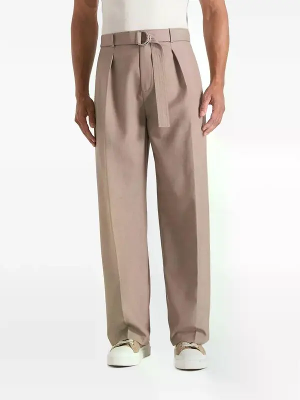 Manière De Voir Loic In Taupe Wide Leg Tailored Trousers With Belt - Neutrals