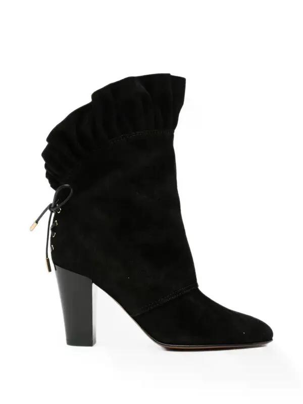 Chloé Anouk Ruffled-trim Heeled Ankle Boots - Black