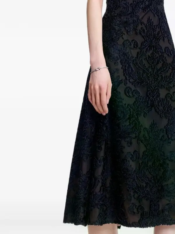Shanghai Tang Embroidered Mandarin Collar Midi Dress