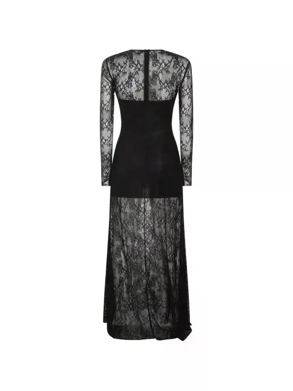 NISSA Lace-overlay Long-sleeve Dress - Black