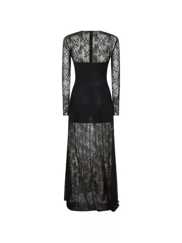 NISSA Lace-overlay Long-sleeve Dress