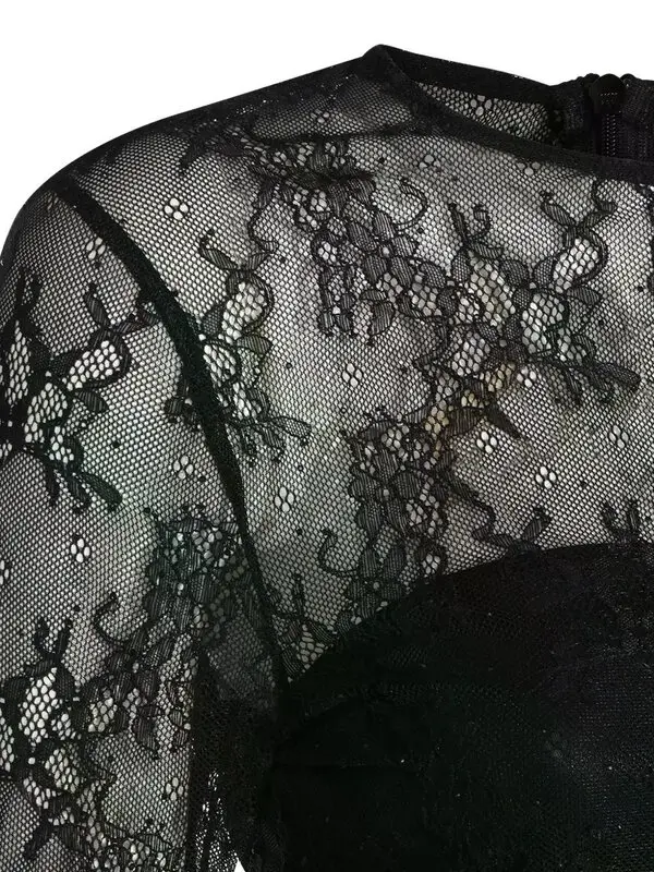 NISSA Lace-overlay Long-sleeve Dress
