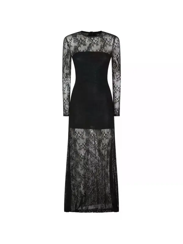 NISSA Lace Overlay Long Sleeve Maxi Dress - Black