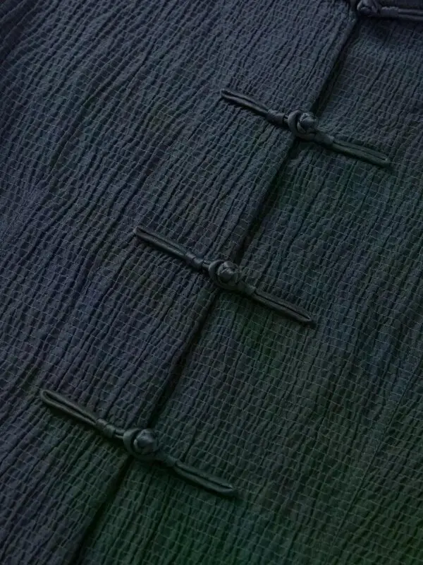 Shanghai Tang Frog-fastening Seersucker Blouse