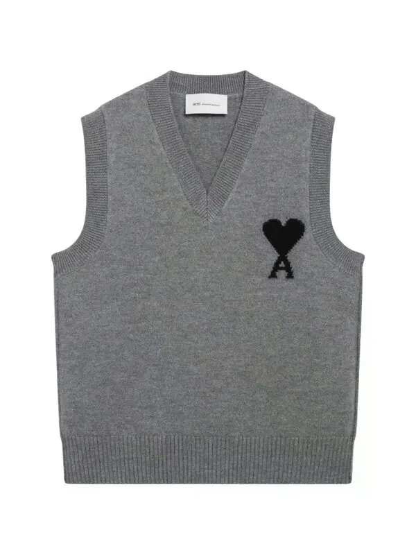 AMI Paris De Coeur Monogram V-neck Sleeveless Sweater