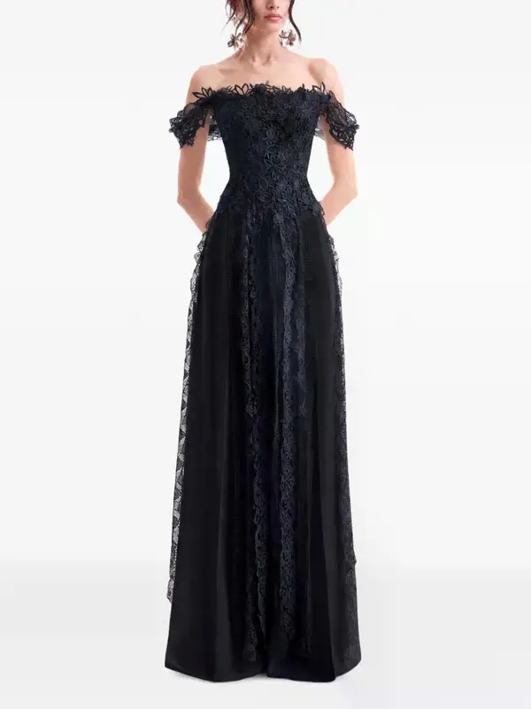 GEMY MAALOUF Lace-embroidered Off-shoulder Maxi Dress - Black