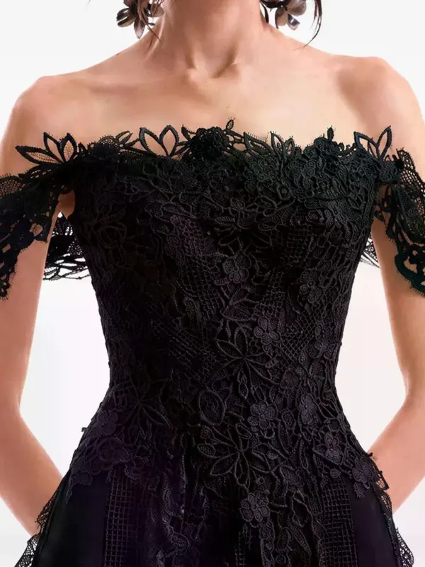 GEMY MAALOUF Lace-embroidered Off-shoulder Maxi Dress