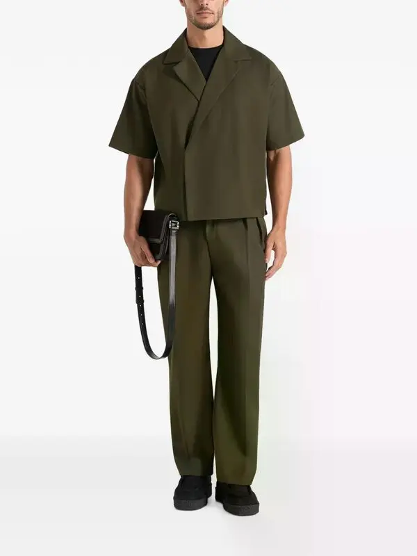 Manière De Voir Abel In Olive Boxy Twill Double-breasted Shirt - Green