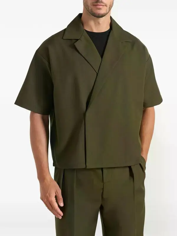 Manière De Voir Abel In Olive Boxy Twill Double-breasted Shirt - Green