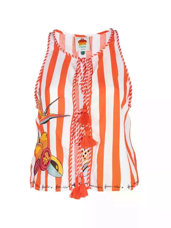 Farm Rio Embroidered Striped Blouse - White