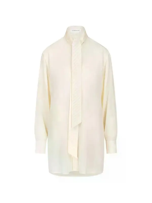 Victoria Beckham Pleated Scarf-detail Blouse - Neutrals