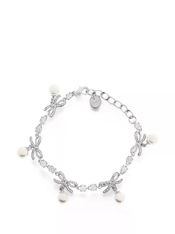 SELF-PORTRAIT Crystal-embellished Bow-detail Bracelet - Silver