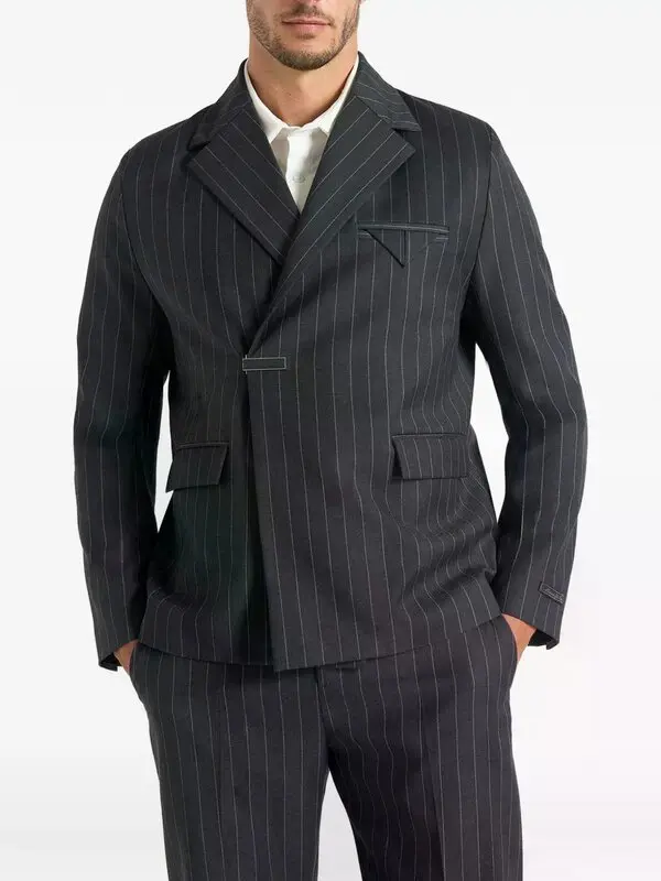 Manière De Voir Gaston In Dark Double-breasted Pinstripe Wool-blend Suit Blazer - Grey