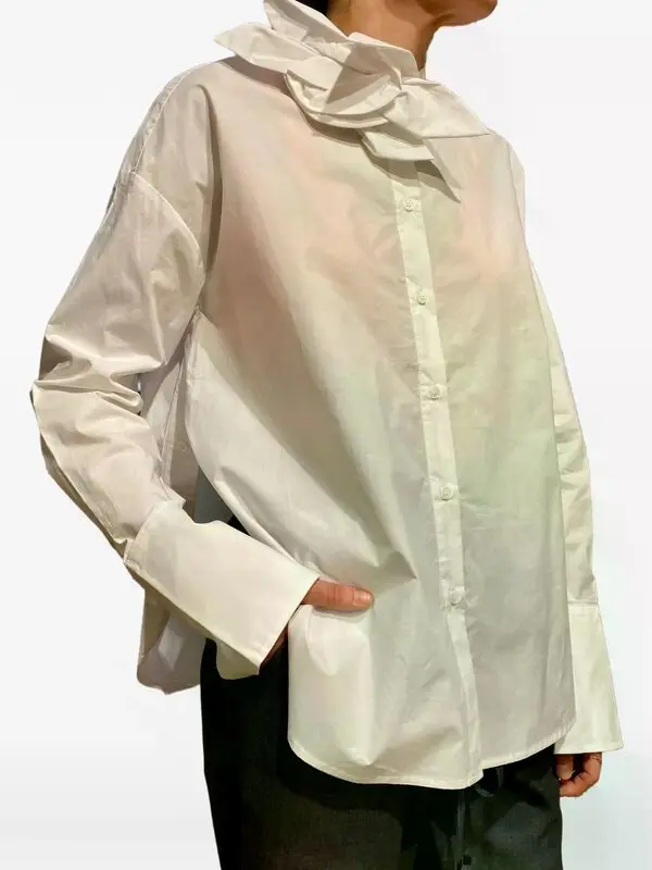 PSOPHIA Floral-applique Mandarin-collar Shirt - White