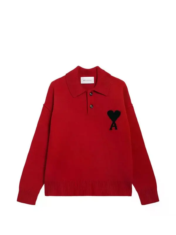 AMI Paris Boxy-fit Polo Top - Red