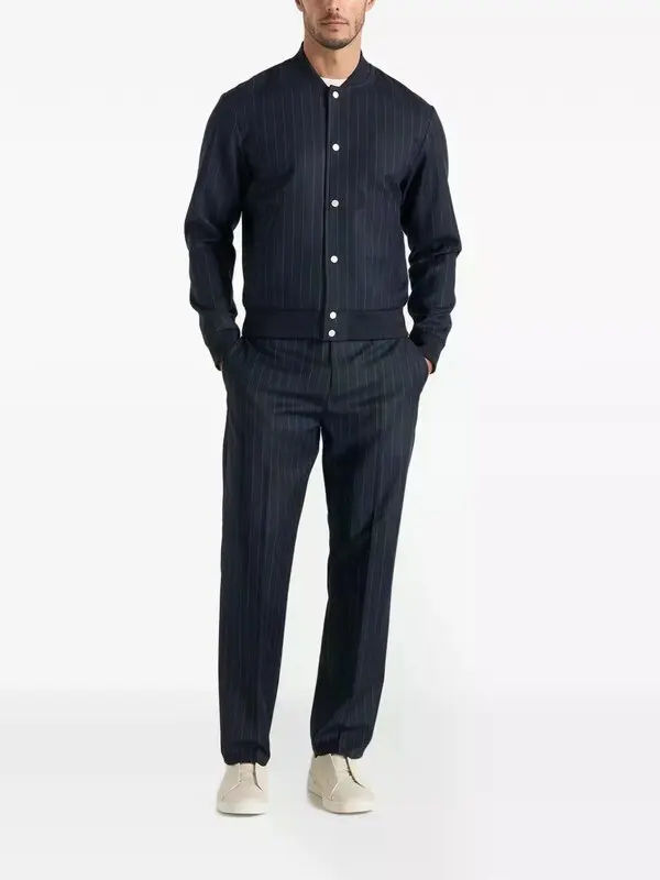 Manière De Voir Savin In Navy Pinstripe Bomber Jacket - Blue