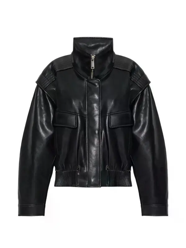 SELF-PORTRAIT Stand-up Collar Faux-leather Jacket - Black