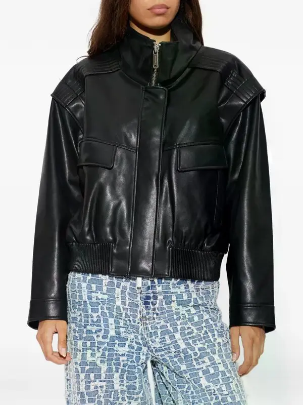 SELF-PORTRAIT Stand-up Collar Faux-leather Jacket