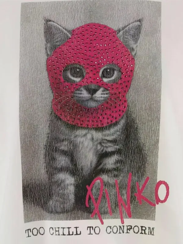 Pinko Graphic Print Rhinestone Embellished T-shirt - Neutrals