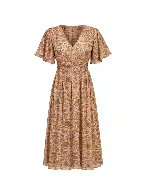 MAISON123 Floral Print Flutter-sleeve Midi Dress