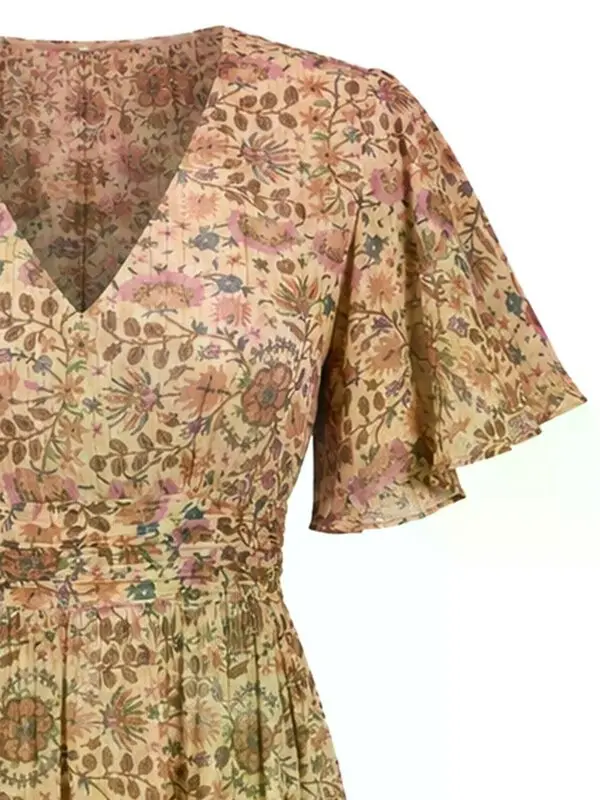 MAISON123 Floral Print Flutter-sleeve Midi Dress