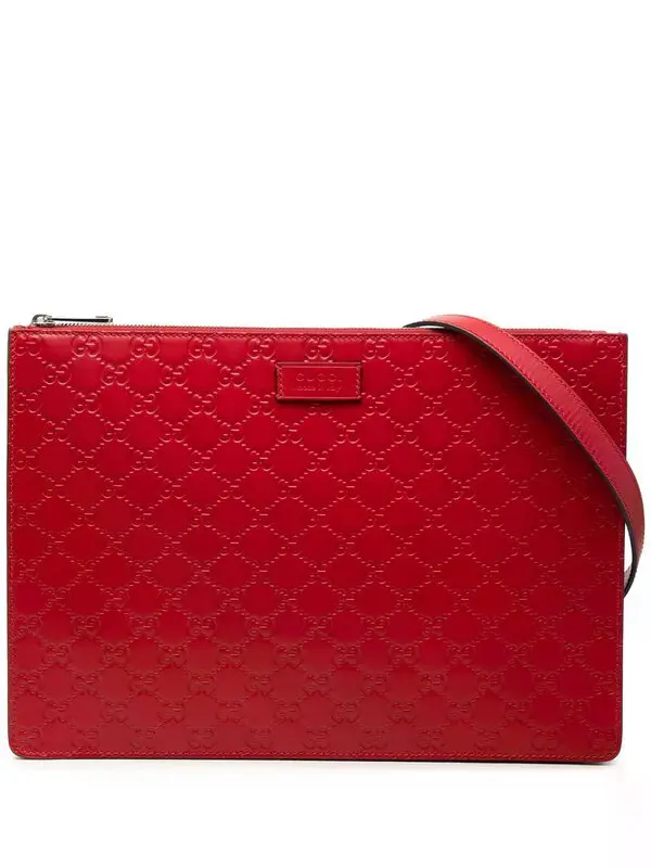 Gucci Embossed Leather Zip Messenger Bag