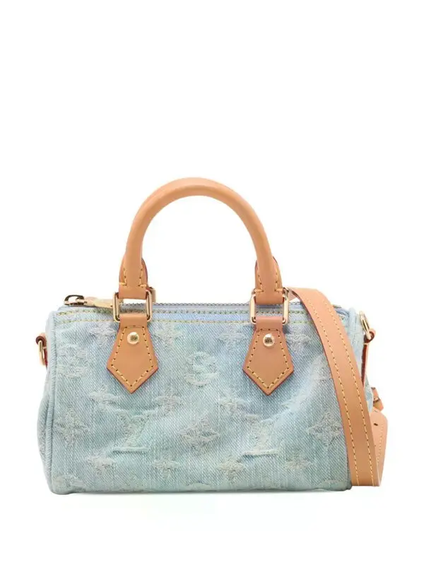 LOUIS VUITTON 2021-2026 Monogram Denim Nano Speedy Bandouliere Satchel - Blue