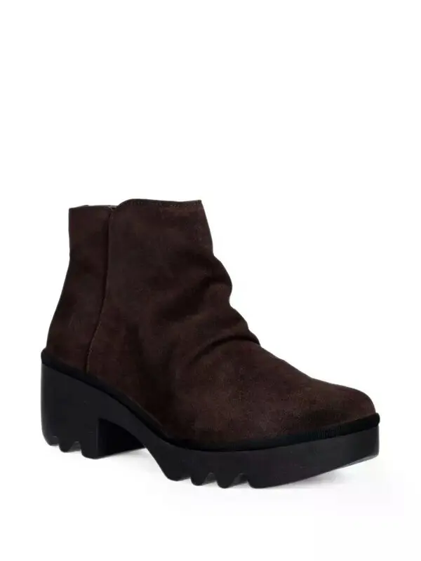 Fly London Ruched Suede Ankle Boots - Brown
