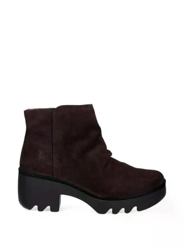 Fly London Ruched Suede Ankle Boots - Brown