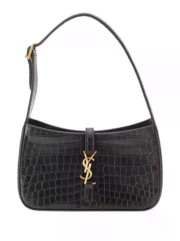 Saint Laurent 2013-2026 Croc Embossed Leather Le 5 A 7 Shoulder Bag - Black
