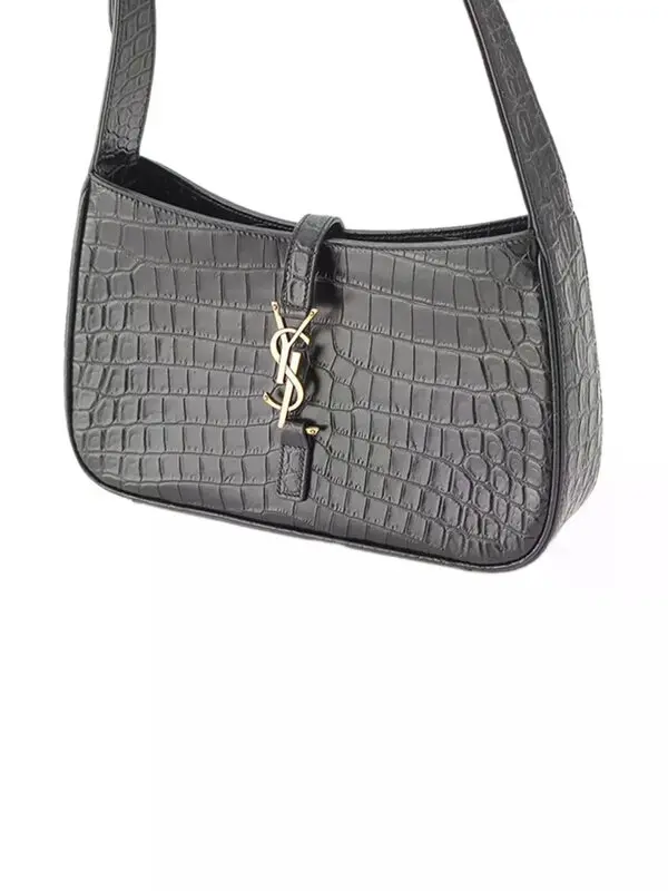 Saint Laurent Le 5 A 7 Croc Embossed Leather Shoulder Bag