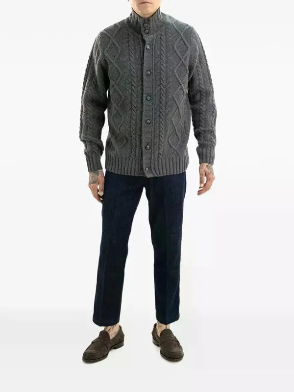 BARBA NAPOLI Cable-knit Diamond-pattern Cardigan - Grey
