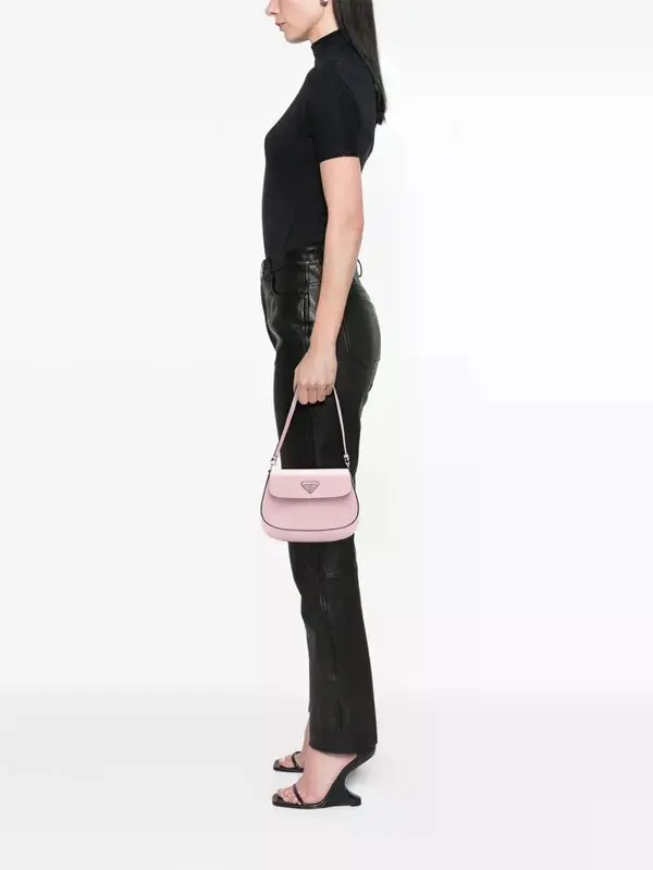 Prada Spazzolato Leather Cleo Flap Shoulder Bag - Pink