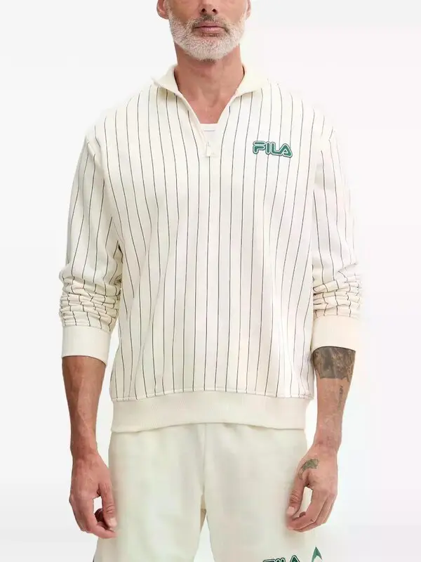 FILA Pinstripe Quarter-zip Long-sleeve Polo Top - White