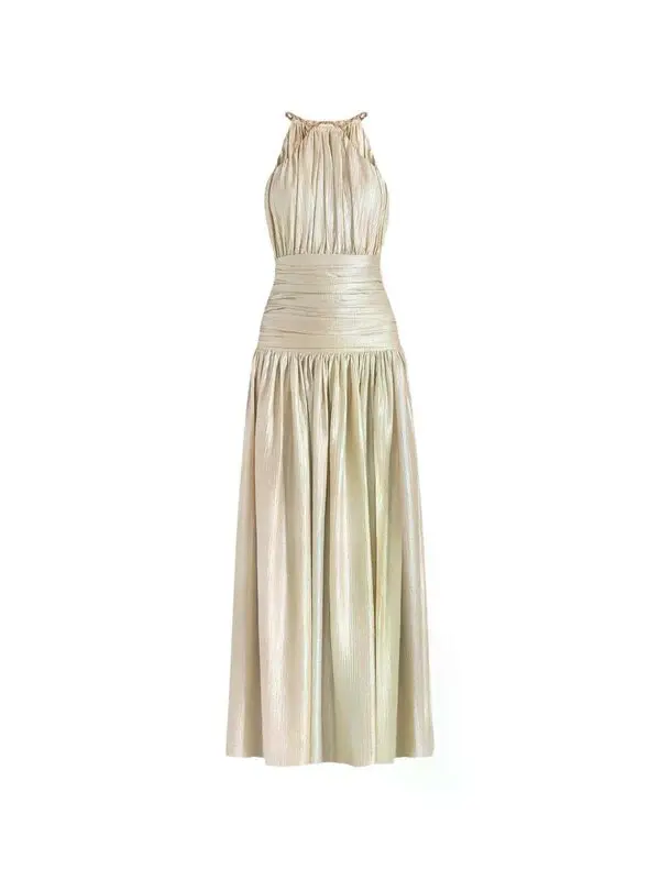 Manière De Voir Fabienne Ruched Halterneck Maxi Dress - Gold