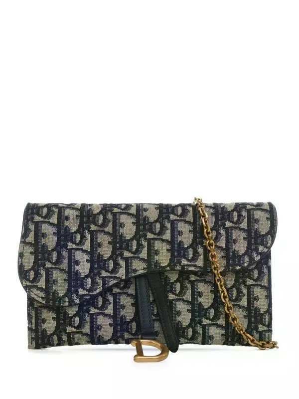 Dior 2020 Oblique Canvas Saddle Wallet On Chain Crossbody Bag - Blue