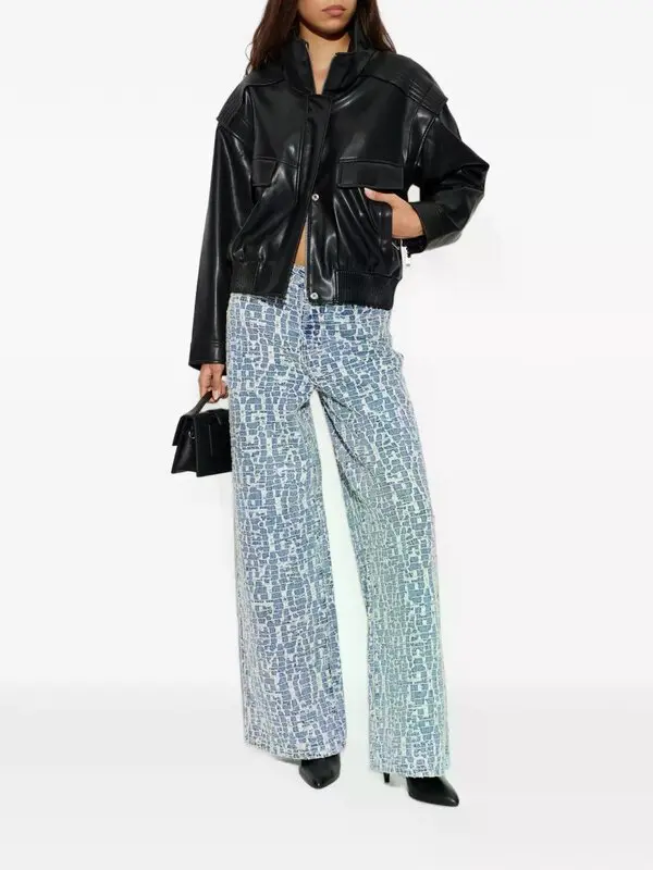 SELF-PORTRAIT Textured Wide-leg Jeans - Blue