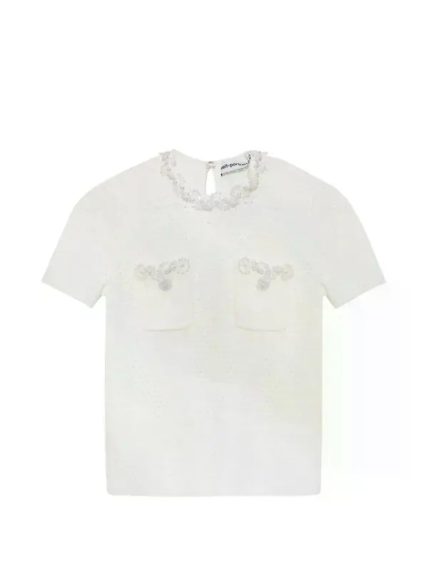 SELF-PORTRAIT Appliqué Open-knit Top - White