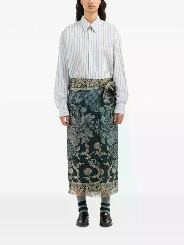 PIERRE-LOUIS MASCIA Aloe Floral-tapestry Wrap Midi Skirt - Blue