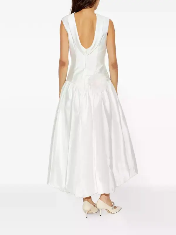 SELF-PORTRAIT Feather-embellished Satin Midi Dress