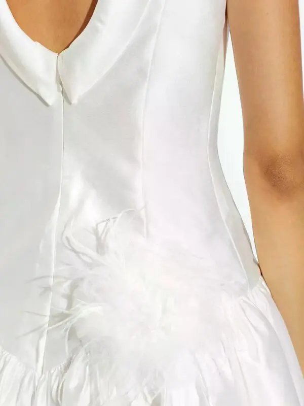 SELF-PORTRAIT Feather-embellished Satin Midi Dress
