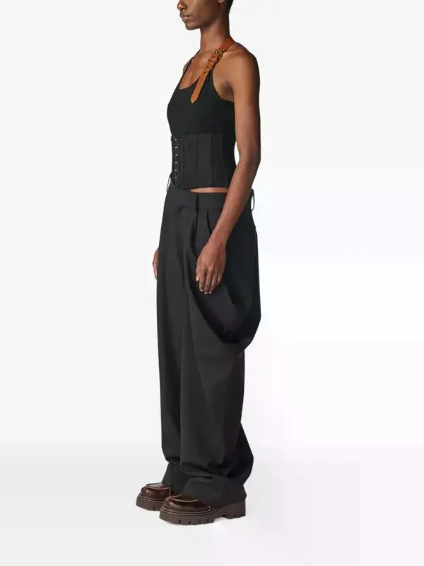 Monse Ribbed Knit Halterneck Top With Leather Strap Detail - Black