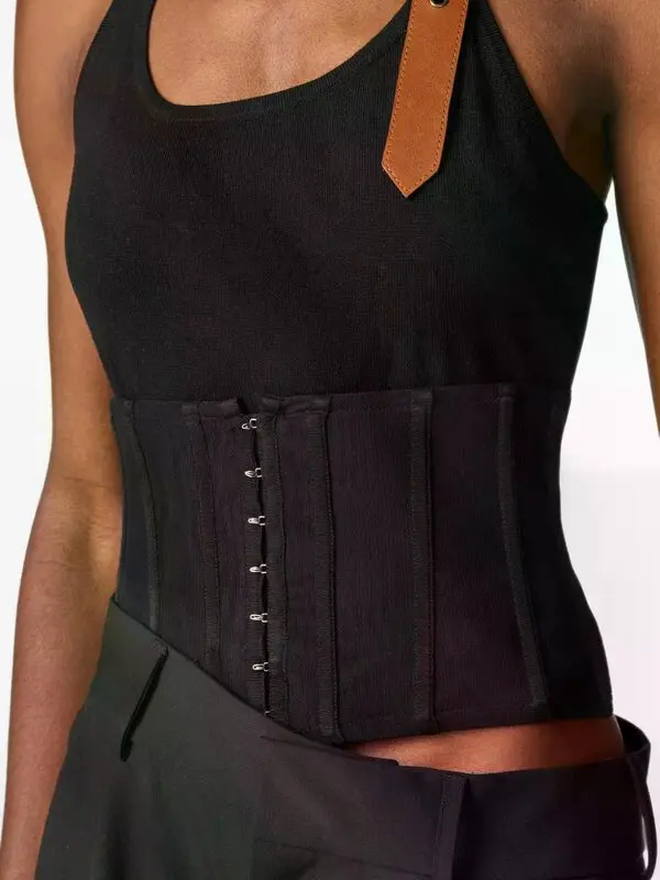 Monse Ribbed Knit Halterneck Top With Leather Strap Detail