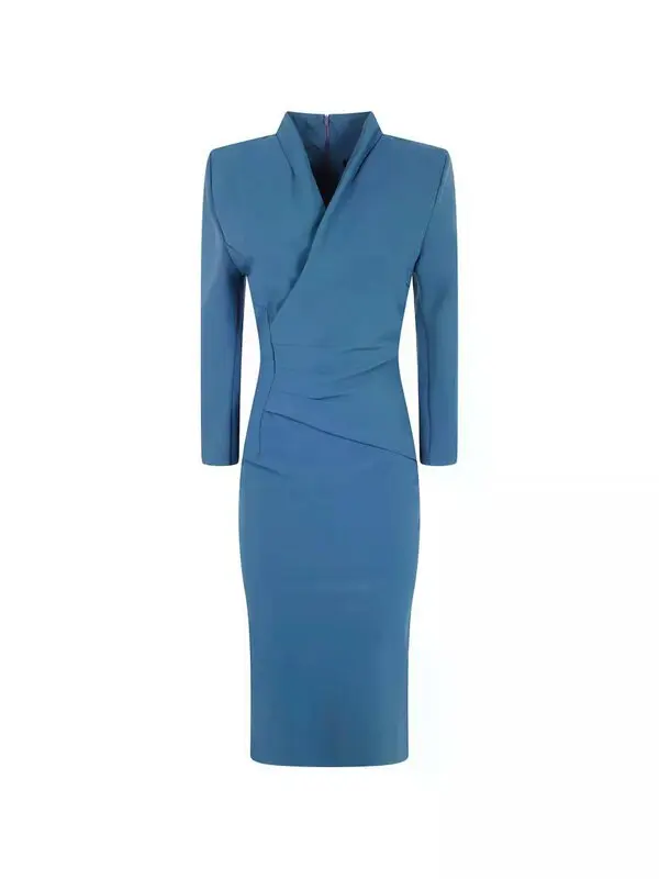 Chiara Boni La Petite Robe Wrap-style Ruched High Neck Dress - Blue