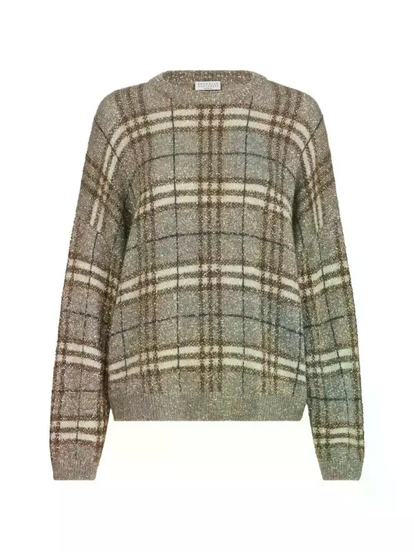 Brunello Cucinelli Dazzling Mohair Prince Of Wales Sweater - Grey