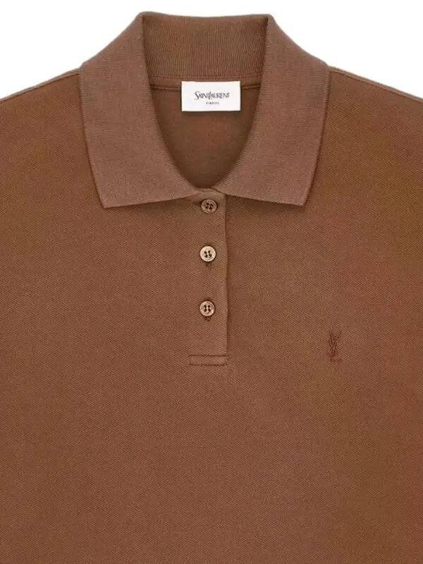 Saint Laurent Cassandre Cropped Polo Shirt - Brown